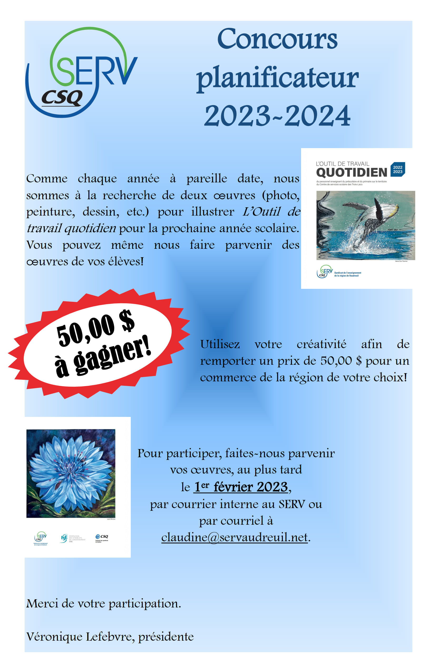 Concours planificateur 2023-2024 | Syndicat de l'enseignement de la région de Vaudreuil